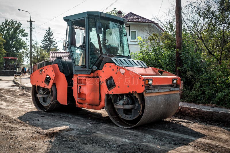 Heavy Road Roller on the Construction Site Stock Photo - Image of ...