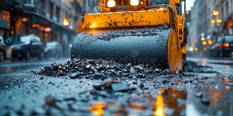Heavy Road Roller Working on Asphalt Pavement Stock Illustration ...