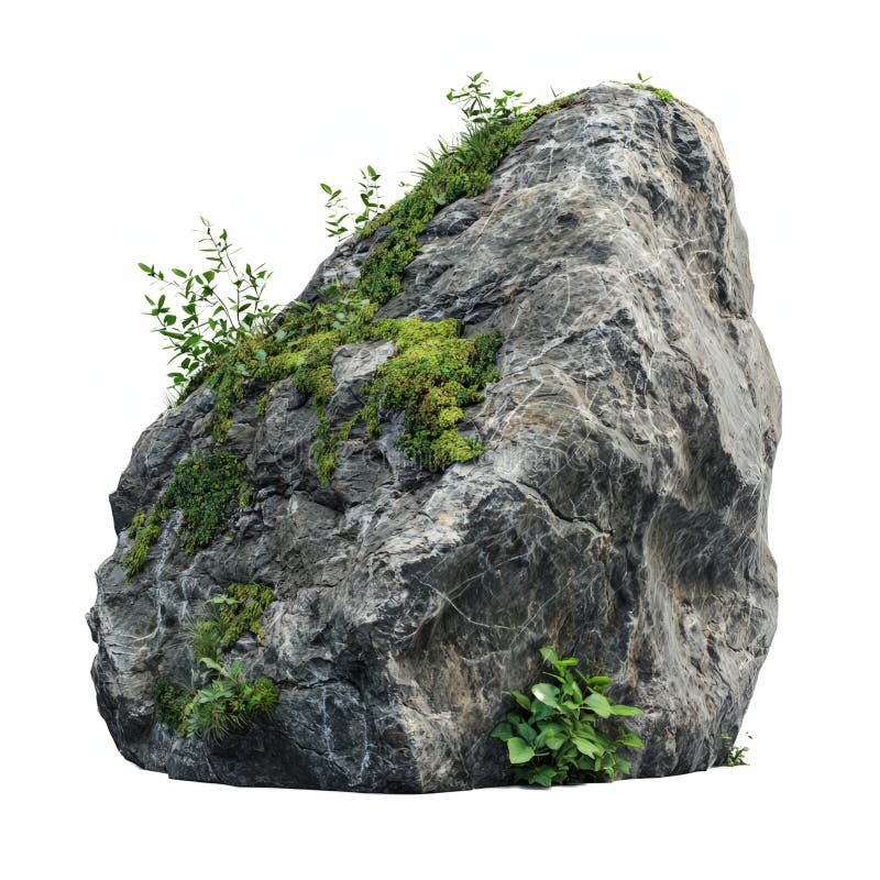 Heavy Rock with Moss and Small Plants Growing on Its Surface, Isolated ...