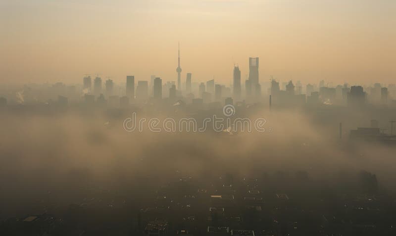 Heavy Smog Covering a City Skyline Stock Illustration - Illustration of ...