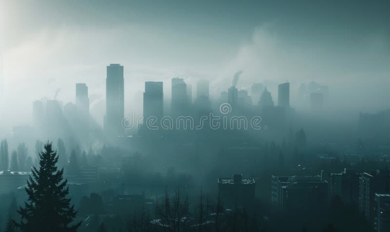 Heavy Smog Covering a City Skyline Stock Illustration - Illustration of ...