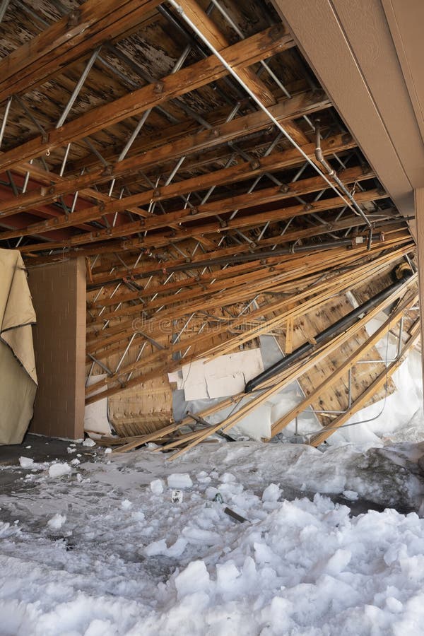 Heavy snow building damage stock photo. Image of ruin - 274777414