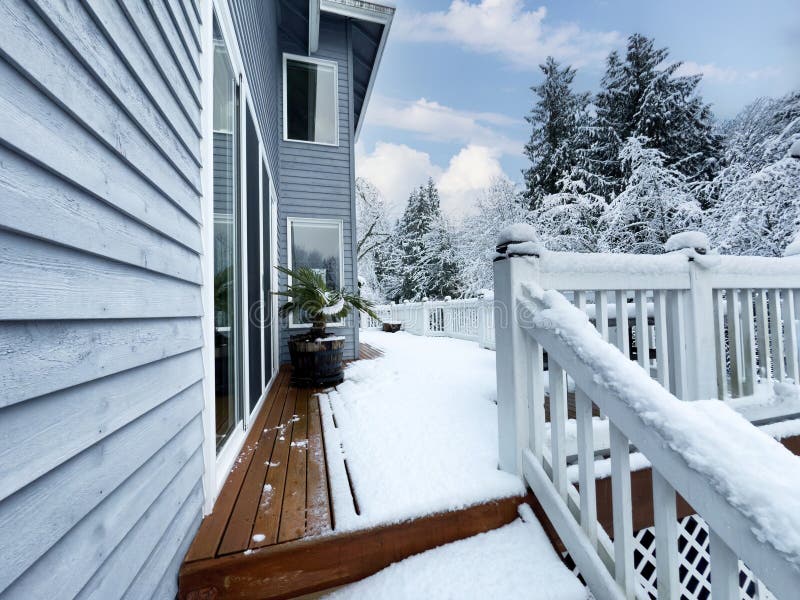 Heavy Snow Fallen on Home Deck during Winter Season Stock Image - Image ...