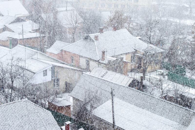 Heavy Snowfall on a City Street Stock Image - Image of wind, speed ...