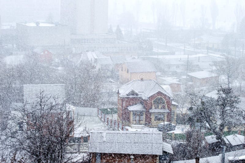 Heavy Snowfall on a City Street Stock Image - Image of snow, white ...