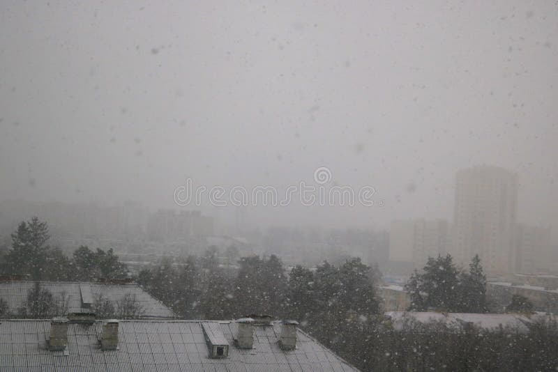 Heavy Snowfall Outside the Window. Global Climate Change, Environmental ...