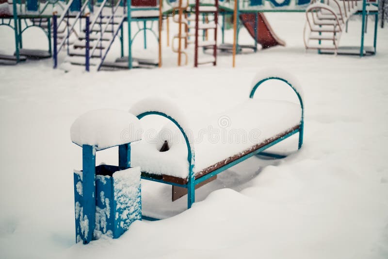 Heavy Snowfall. Snow-covered Playground. Community Services Stock Image ...
