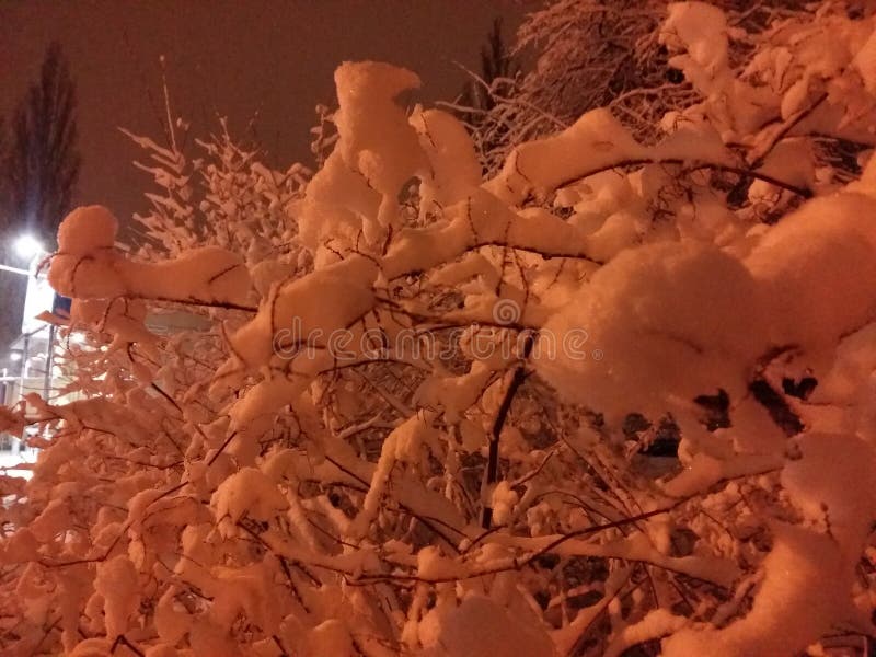 Heavy Snowing at the Night in Kiev, Ukraine Stock Photo - Image of ...