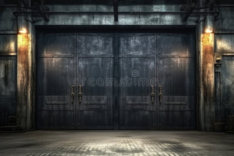 Heavy Steel Doors of a Garage or Loading Gate Illustration. AI ...
