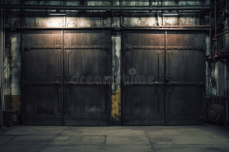Heavy Steel Doors of a Garage or Loading Gate Illustration. AI ...