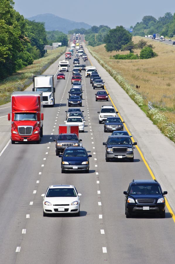 Heavy Summer Interstate Traffic Stock Photo - Image of highway, deliver ...