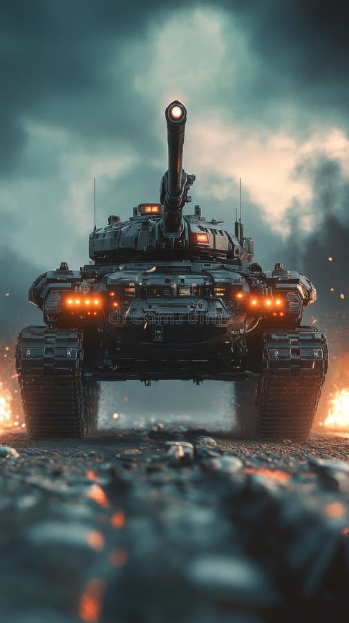 Heavy Tank in Combat Facing Forward with Dramatic Lighting Stock Image ...