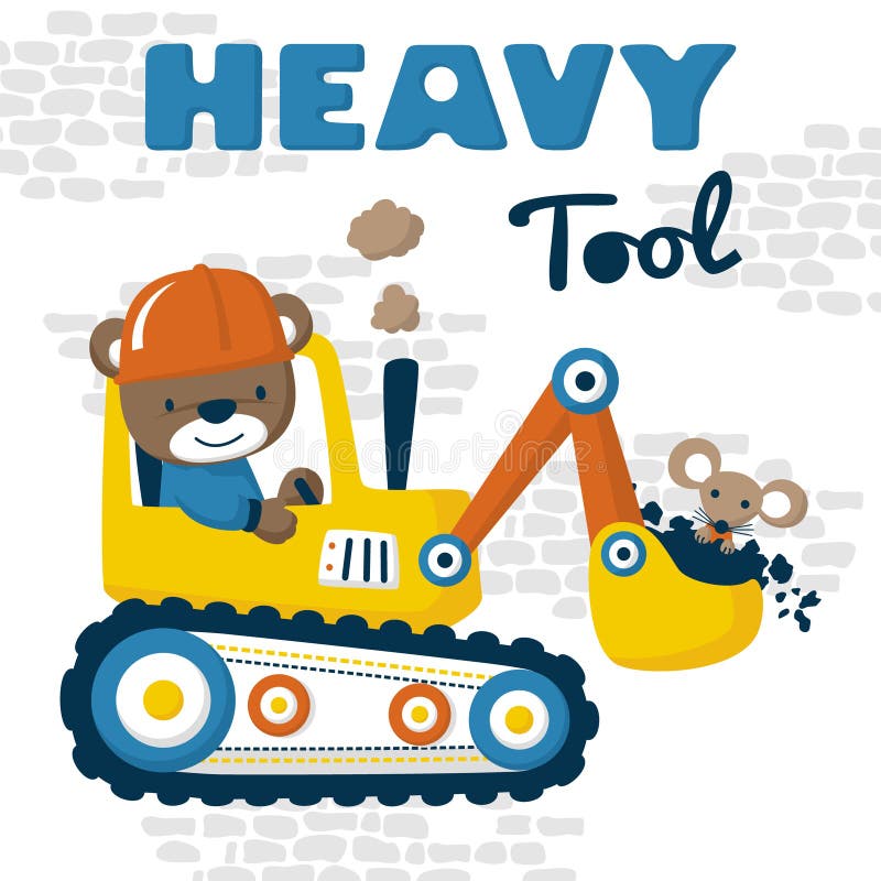 Heavy Equipment Cartoon Vector. Little Animals on Work Zone with Heavy ...