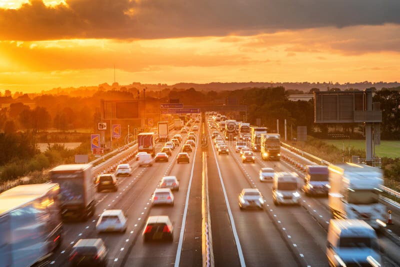 Heavy Traffic in Blurry Motion on UK Motorway in England Stock Photo ...