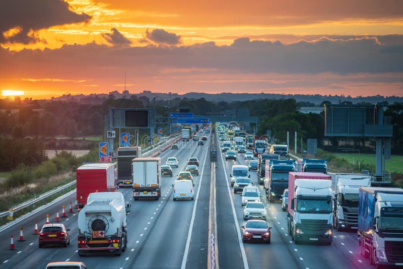 Heavy Traffic in Blurry Motion on UK Motorway in England Stock Image ...