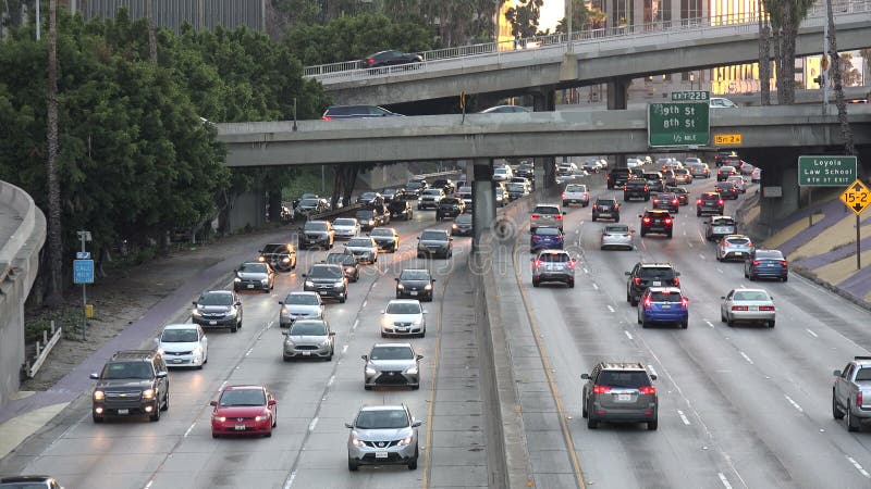 Traffic on the Harbor Freeway in Downtown Los Angeles Stock Video ...