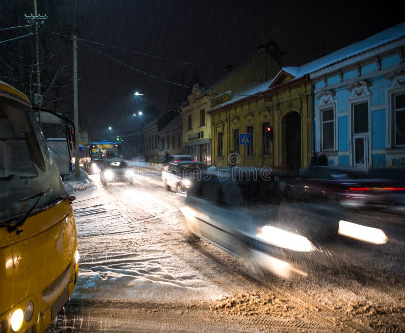 Heavy Traffic Moving on the Road at Night Stock Image - Image of ...