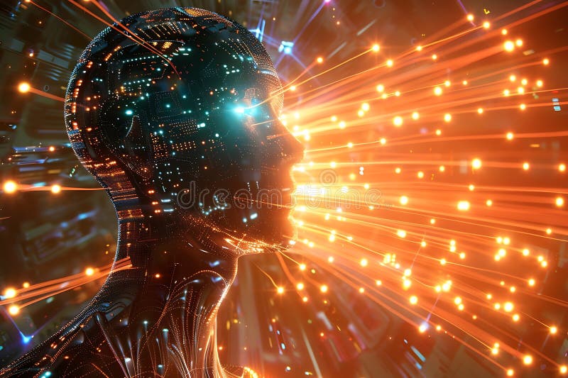 Heavy Transmission Lines Casting Shadows on a Robot Head Stock ...