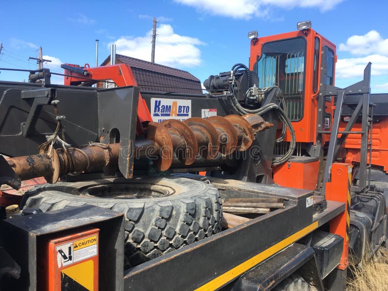 Heavy truck with drill rig editorial stock photo. Image of truck ...