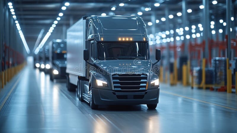 Trucking Vehicles Operate within a Large Distribution Warehouse during ...
