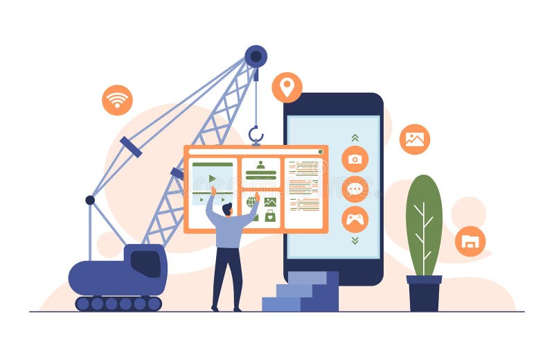 Heavy Vehicle Build Mobile App Development Process Flat Illustration ...