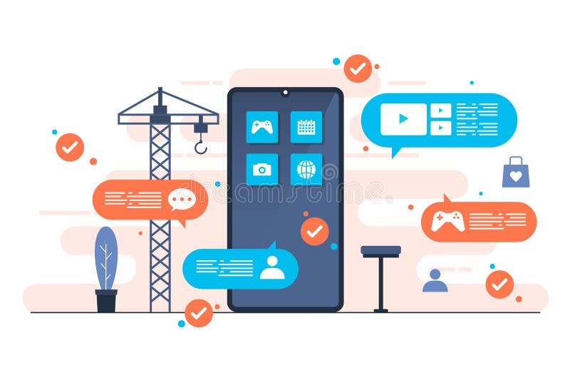 Heavy Vehicle Build Mobile App Development Process Flat Illustration ...