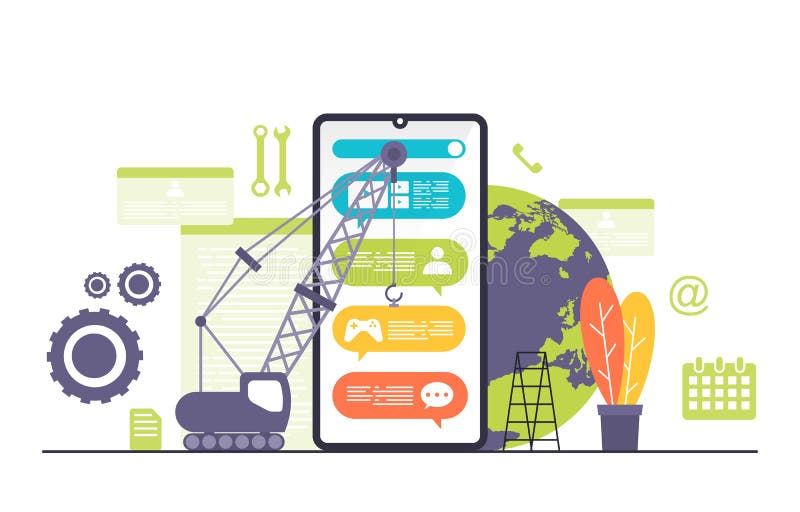 Heavy Vehicle Build Mobile App Development Process Flat Illustration ...
