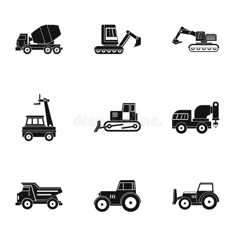Heavy Vehicle Icon Set, Simple Style Stock Vector - Illustration of ...