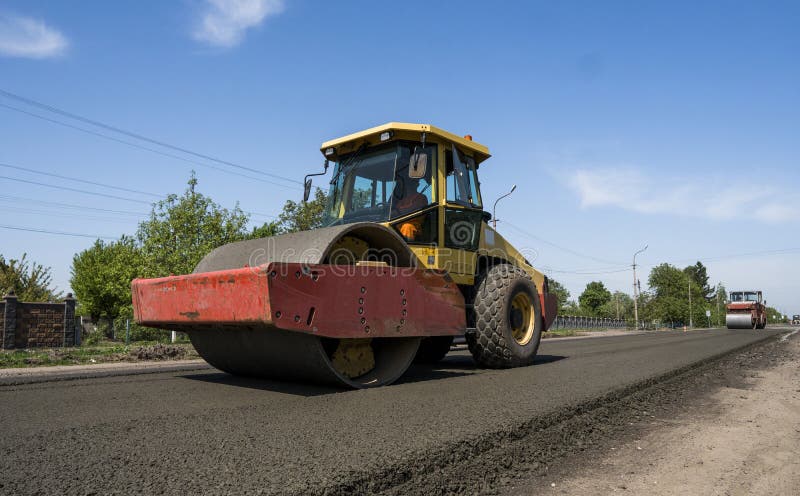 Heavy Vibration Roller at Asphalt Pavement Working on the New Road ...