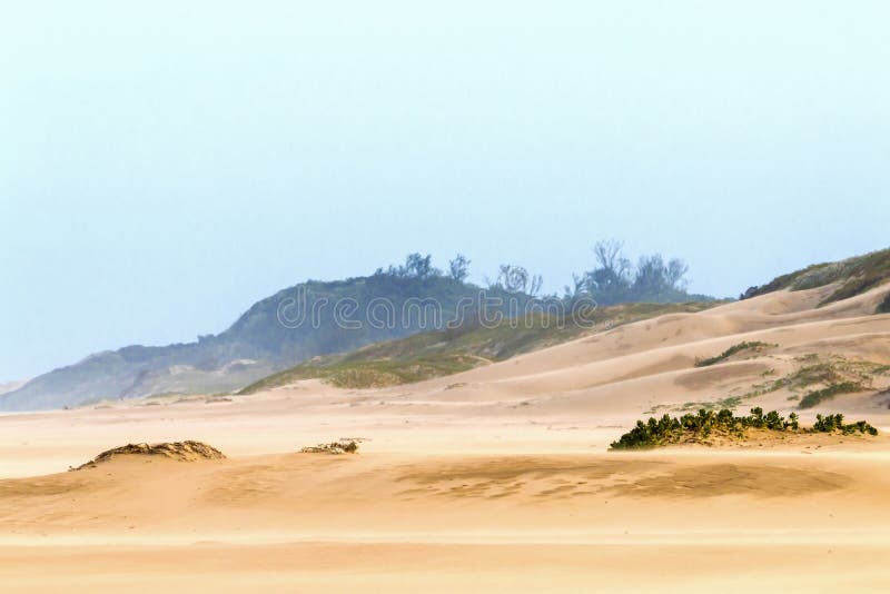 Heavy Wind Blowing Sand on Beach Against Coastal Skyline Stock Image ...