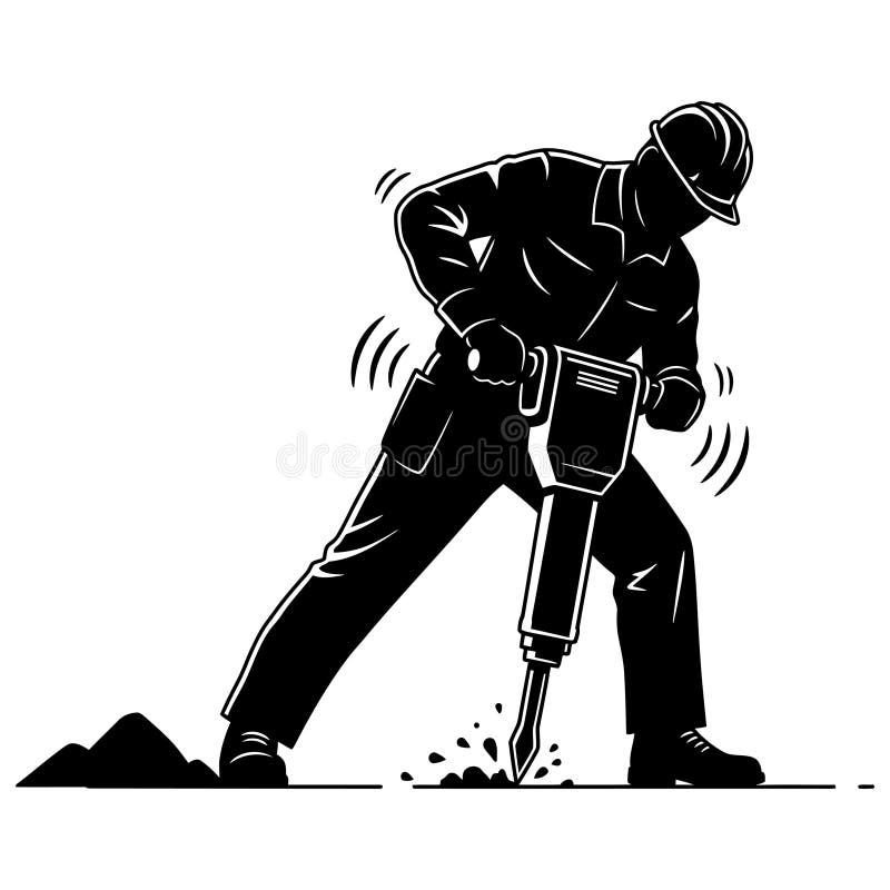Heavy Work Jackhammer Operator Silhouette with Safety Gear Concept ...