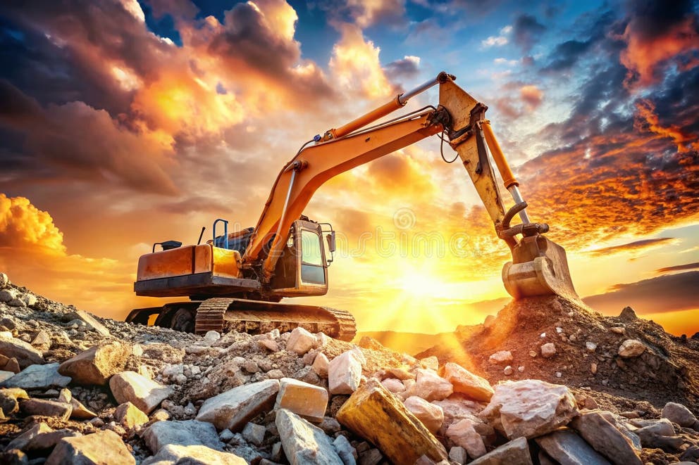 HeavyDuty Excavator Efficiently Clears Construction Debris Powerful Machine at Work on Busy Site ...