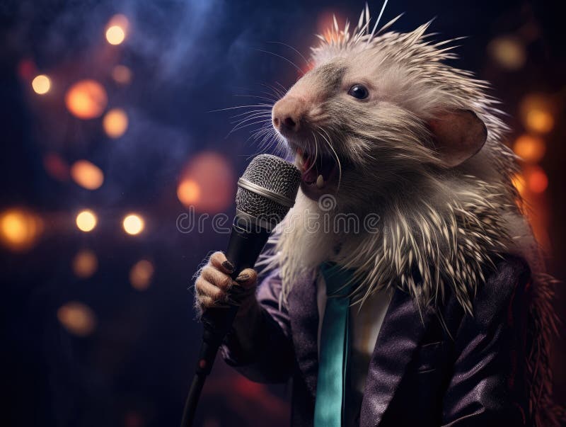 A Hedge Dressed in a Suit and Tie Singing into a Microphone. Stock ...