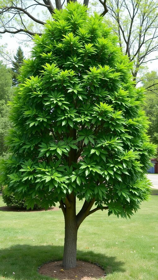 Hedge Maple Tree with Lobed Leaves Rough Gray Bark and Rounded Canopy ...