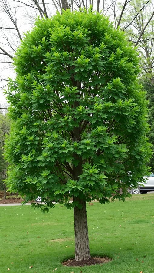 Hedge Maple Tree with Lobed Leaves Rough Gray Bark and Rounded Canopy ...