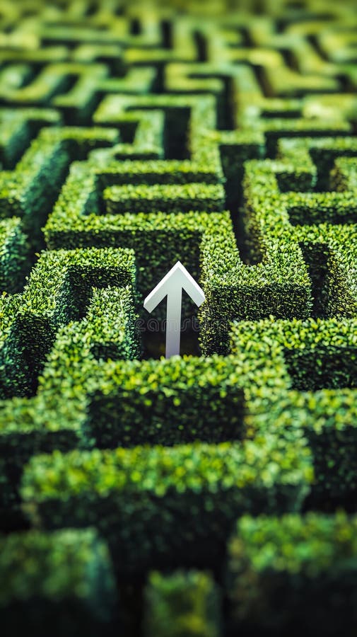 Hedge Maze with Directional Arrow Indicating Path Stock Image - Image ...