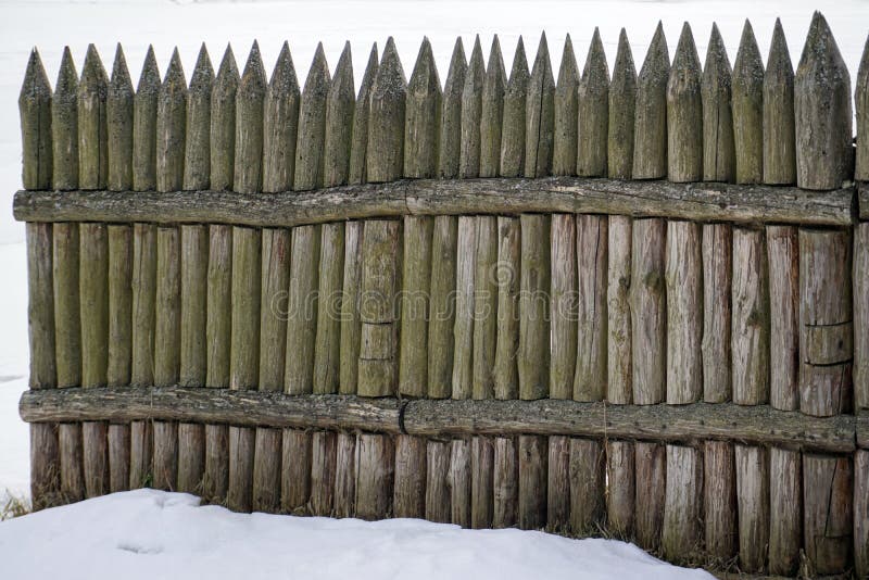 A Hedge of Sharpened Sharp Stakes. a Fence Made of Wood Stock Photo ...