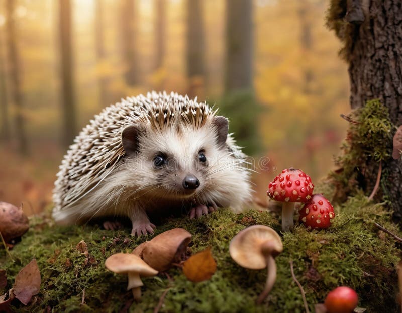 Hedgehog in the Autumn Forest on a Background of Fallen Leaves Stock ...