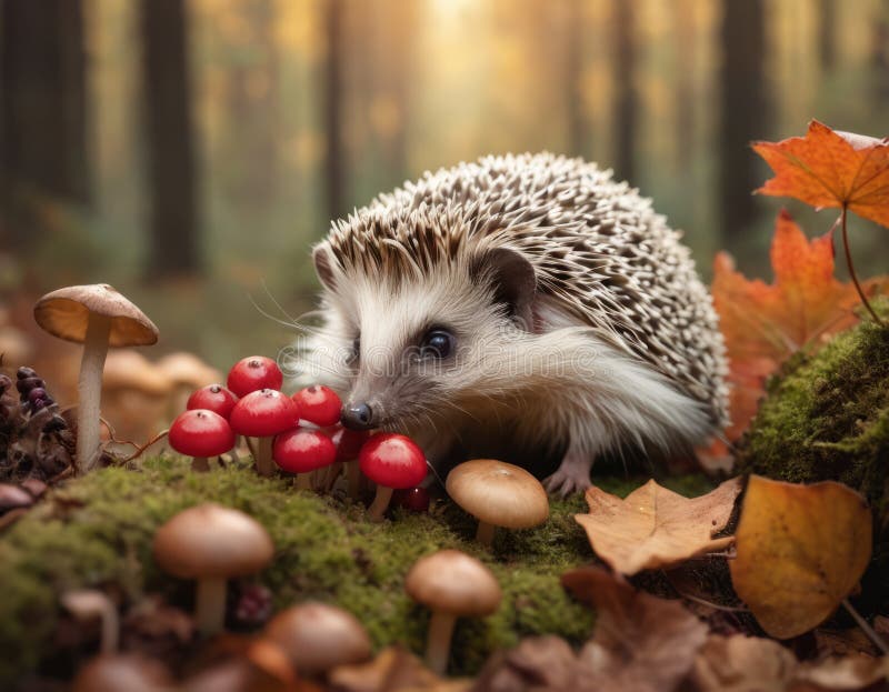 Hedgehog in the Autumn Forest on a Background of Fallen Leaves Stock ...