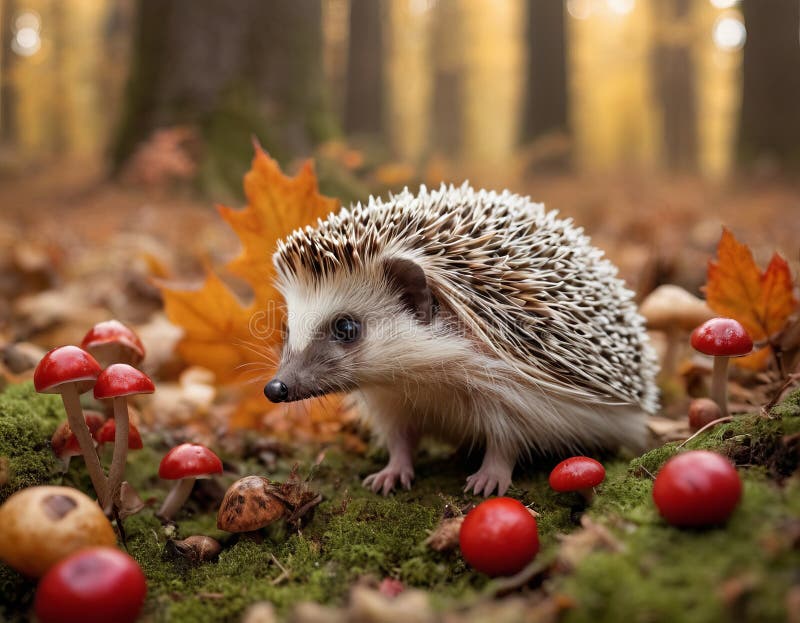 Hedgehog in the Autumn Forest on a Background of Fallen Leaves Stock ...