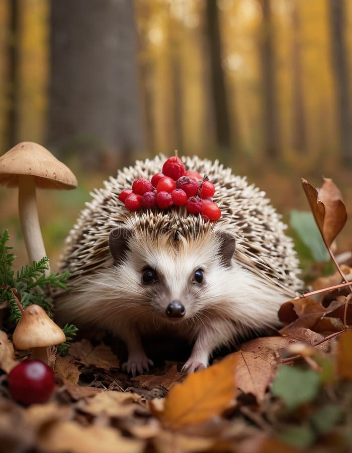 Hedgehog in the Autumn Forest on a Background of Fallen Leaves Stock ...