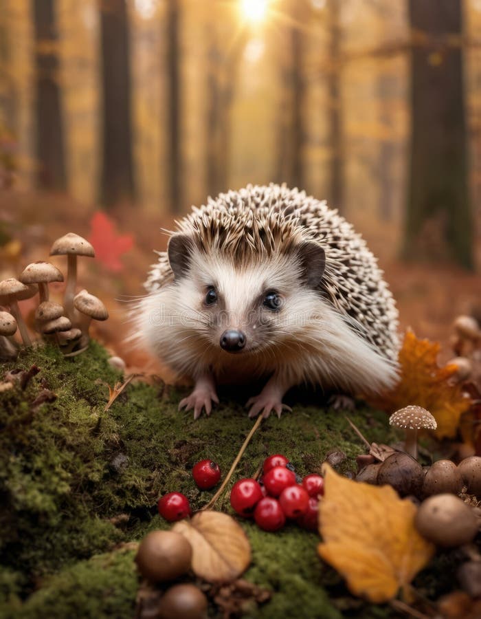 Hedgehog in the Autumn Forest on a Background of Fallen Leaves Stock ...