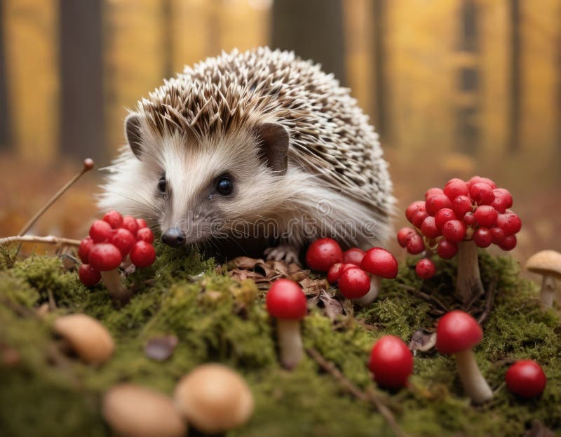 Hedgehog in the Autumn Forest on a Background of Fallen Leaves Stock ...