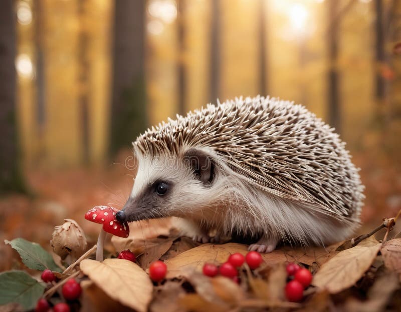 Hedgehog in the Autumn Forest on a Background of Fallen Leaves Stock ...