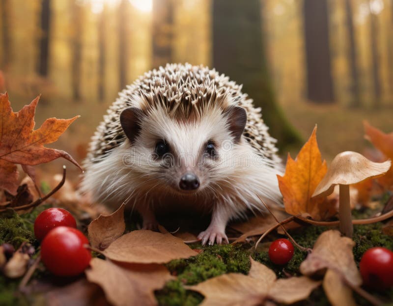 Hedgehog in the Autumn Forest on a Background of Fallen Leaves Stock ...