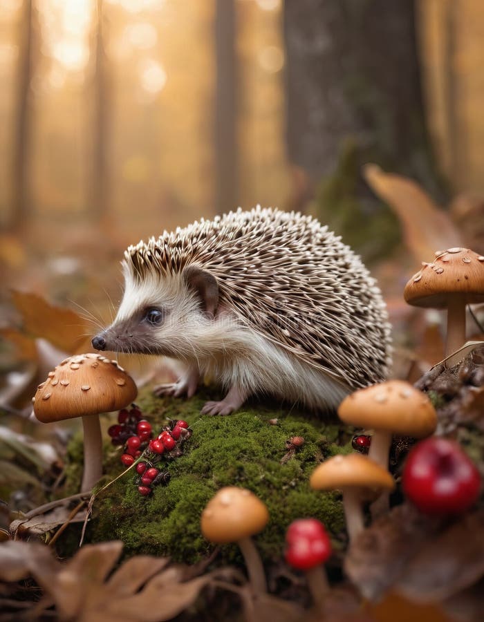 Hedgehog in the Autumn Forest on a Background of Fallen Leaves Stock ...
