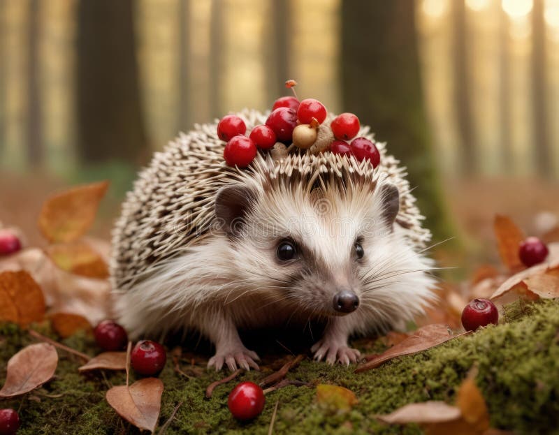 Hedgehog in the Autumn Forest on a Background of Fallen Leaves Stock ...
