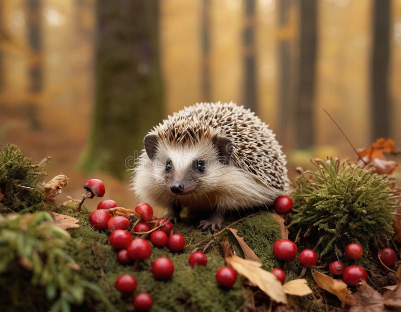Hedgehog in the Autumn Forest on a Background of Fallen Leaves Stock ...