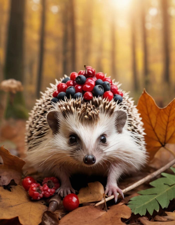 Hedgehog in the Autumn Forest on a Background of Fallen Leaves Stock ...