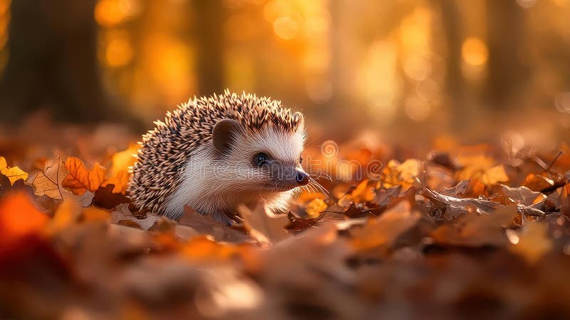 Hedgehog in Autumn Leaves stock illustration. Illustration of closeup ...